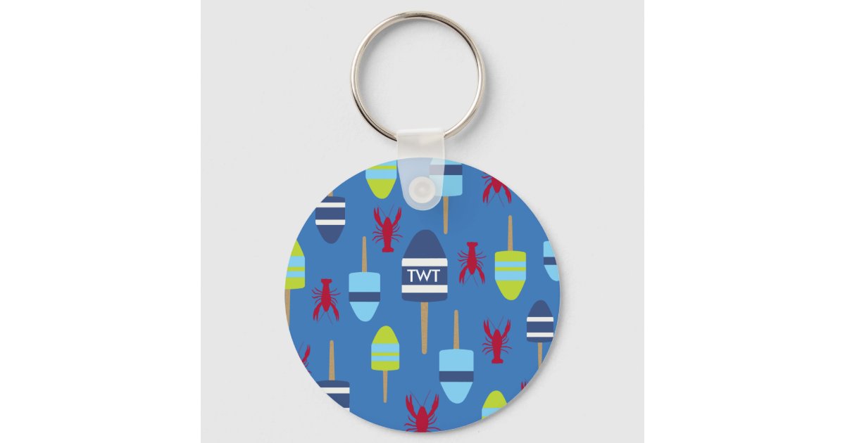 Nautical Theme Buoy and lobster monogrammed Keychain | Zazzle