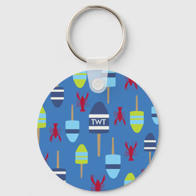 Nautical Theme Buoy and lobster monogrammed Keychain | Zazzle