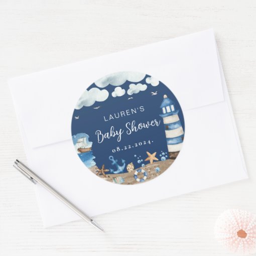 Nautical Theme Navy Round Sticker | Zazzle