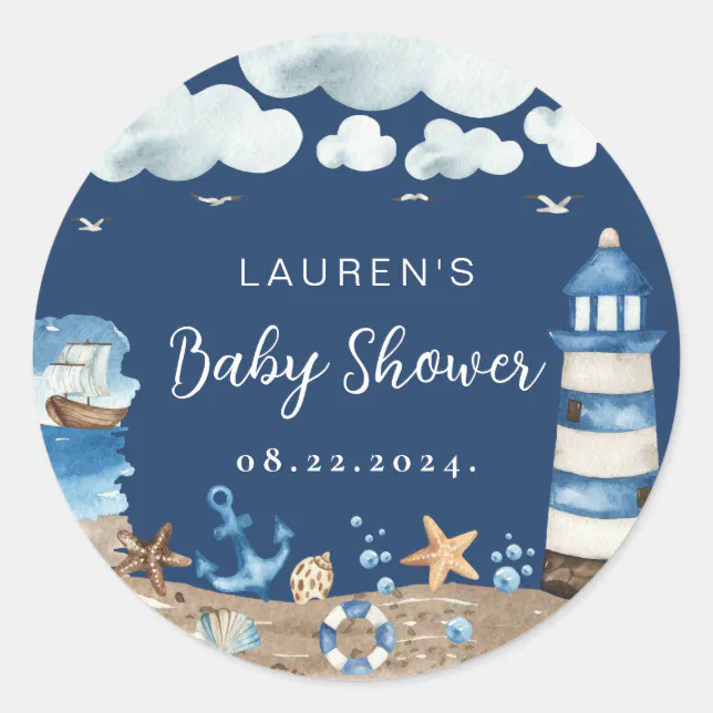 Nautical Theme Navy Round Sticker | Zazzle