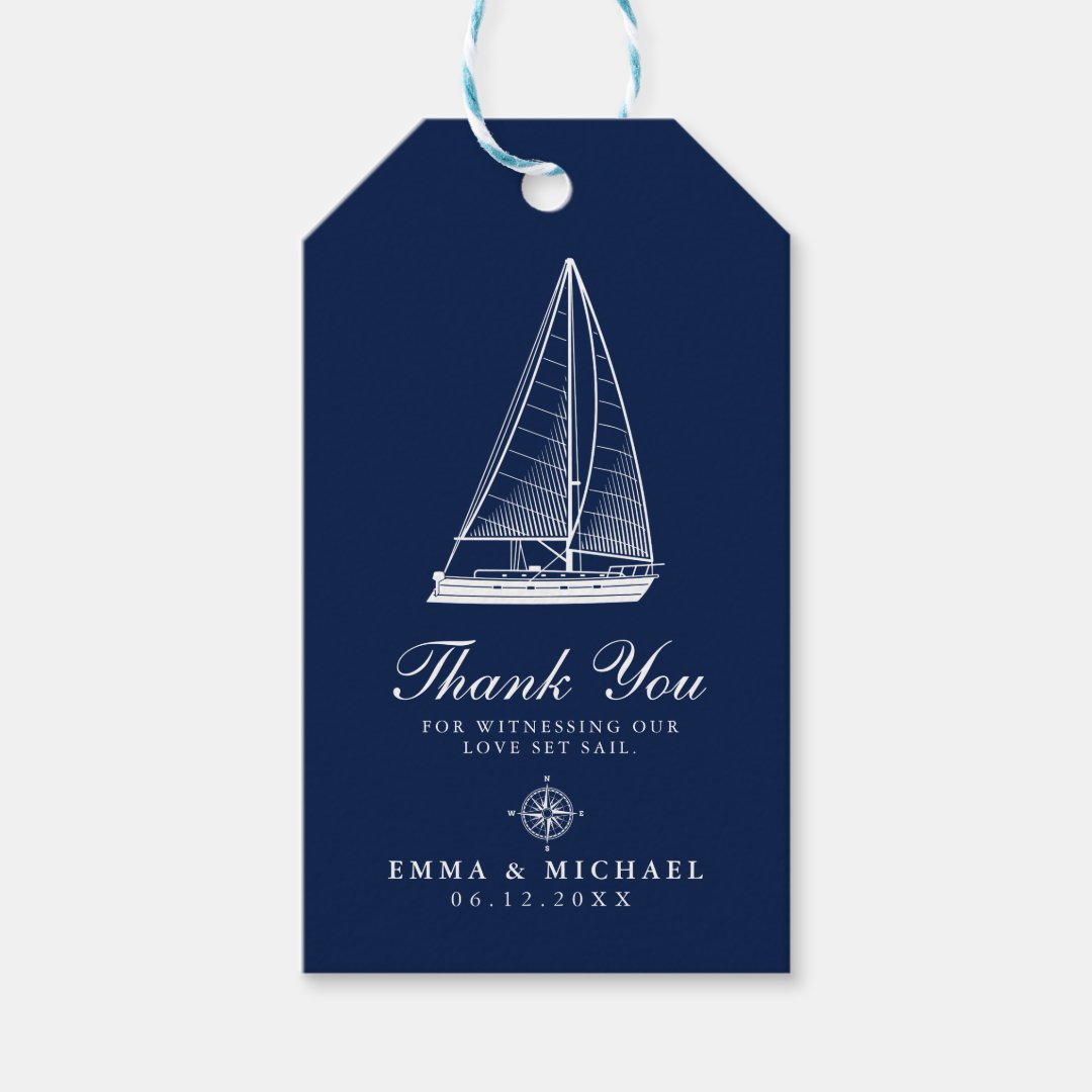 Nautical Theme Wedding Sailboat Custom Navy Gift Tags | Zazzle