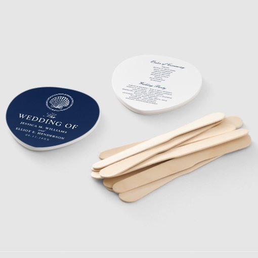 Nautical Theme Wedding Seashell Custom Navy Hand Fan | Zazzle