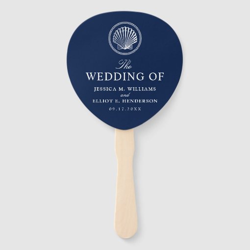 Nautical Theme Wedding Seashell Custom Navy Hand Fan | Zazzle