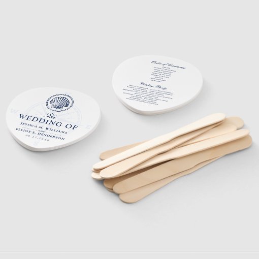 Nautical Theme Wedding Seashell Custom Navy Hand Fan | Zazzle
