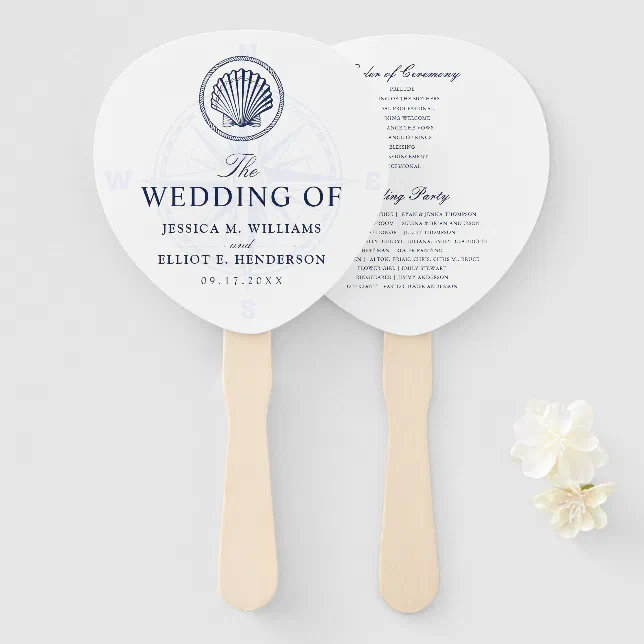 Nautical Theme Wedding Seashell Custom Navy Hand Fan | Zazzle