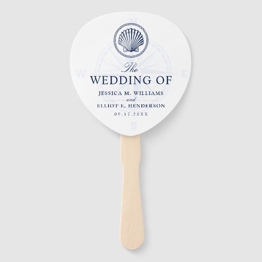 Nautical Theme Wedding Seashell Custom Navy Hand Fan | Zazzle