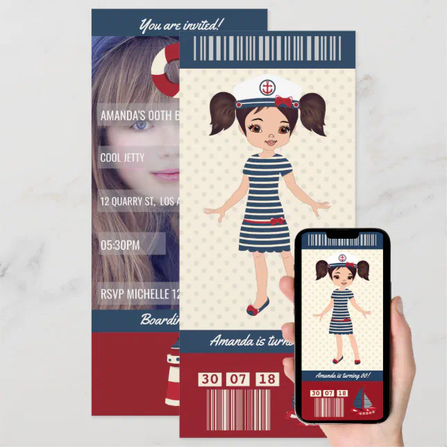 Nautical themed Birthday Party Boarding Pass photo Invitation | Zazzle
