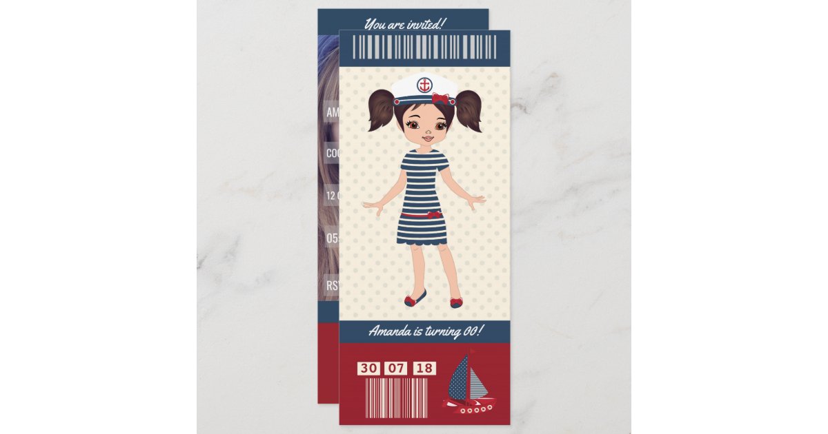 Nautical themed Birthday Party Boarding Pass photo Invitation | Zazzle