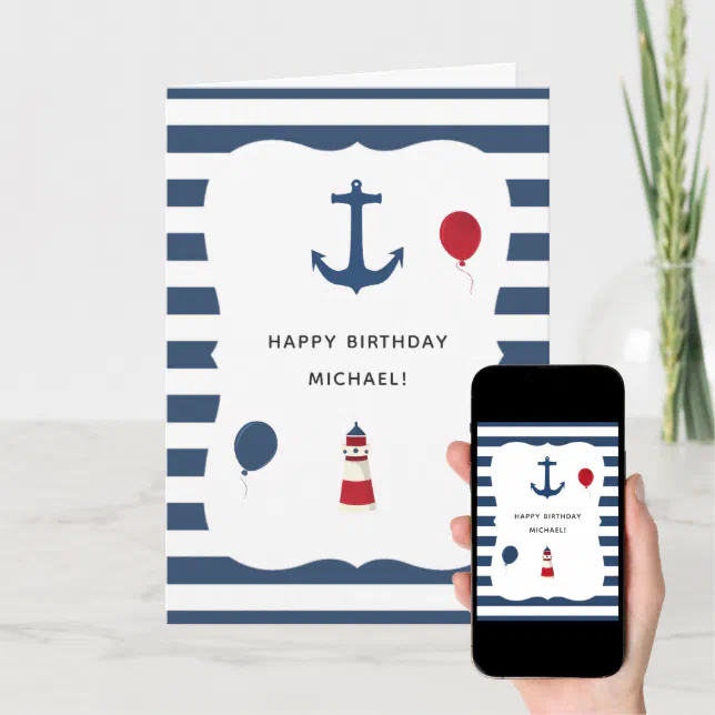 Nautical themed Birthday Party Greeting Card | Zazzle
