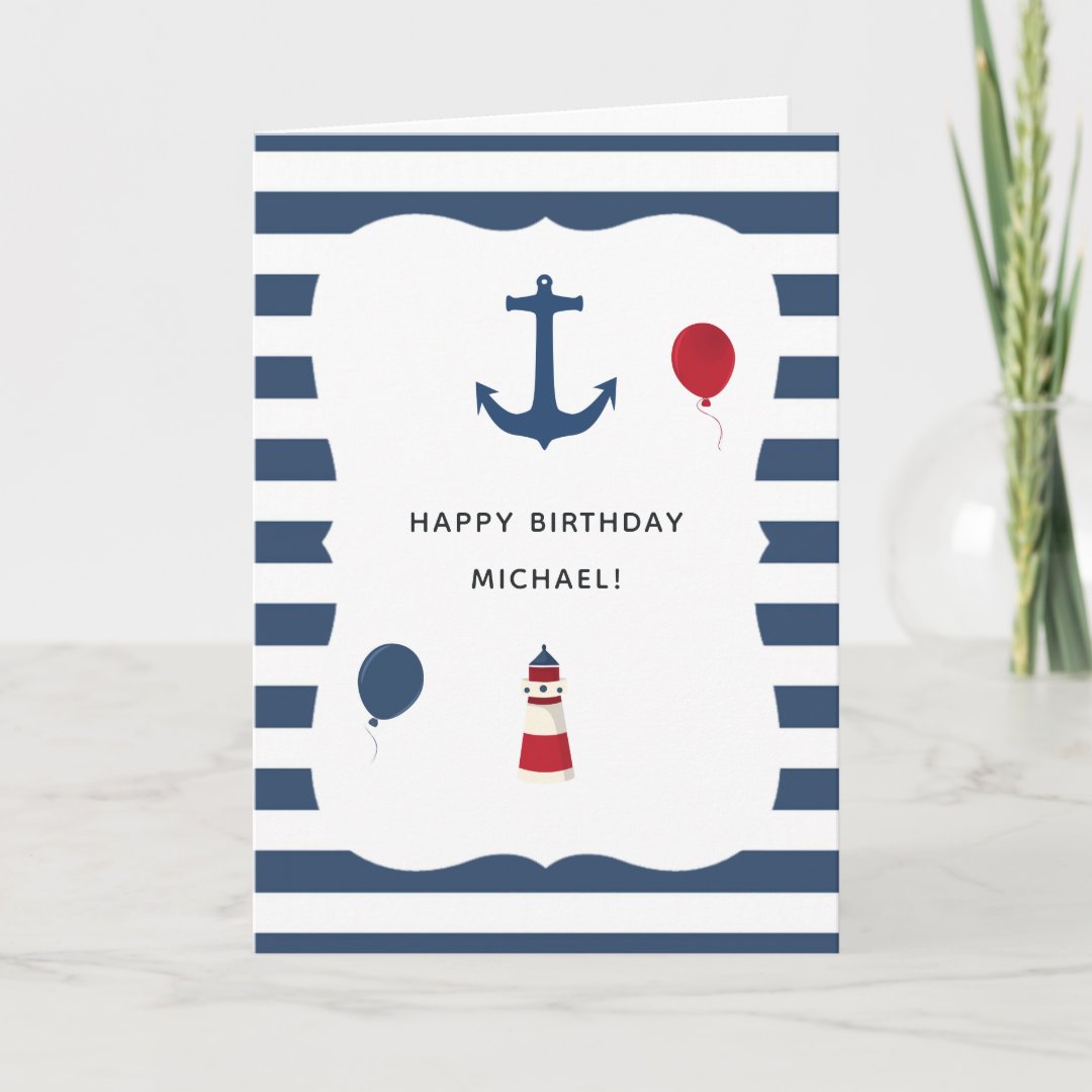 Nautical themed Birthday Party Greeting Card | Zazzle