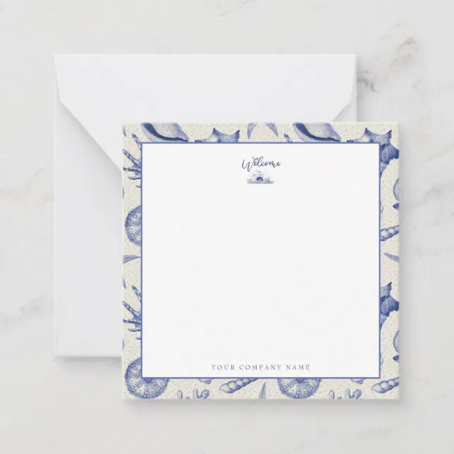 Nautical Themed Blue Seashell Custom Note Card | Zazzle