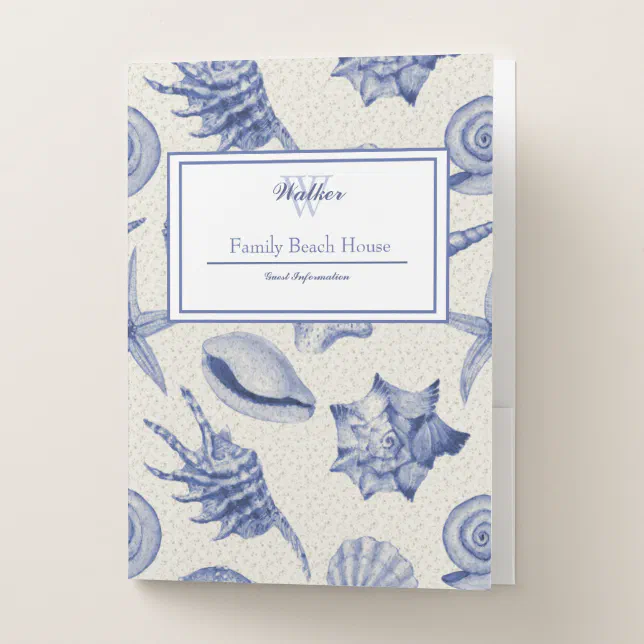 Nautical Themed Blue Seashell Custom Pocket Folder | Zazzle