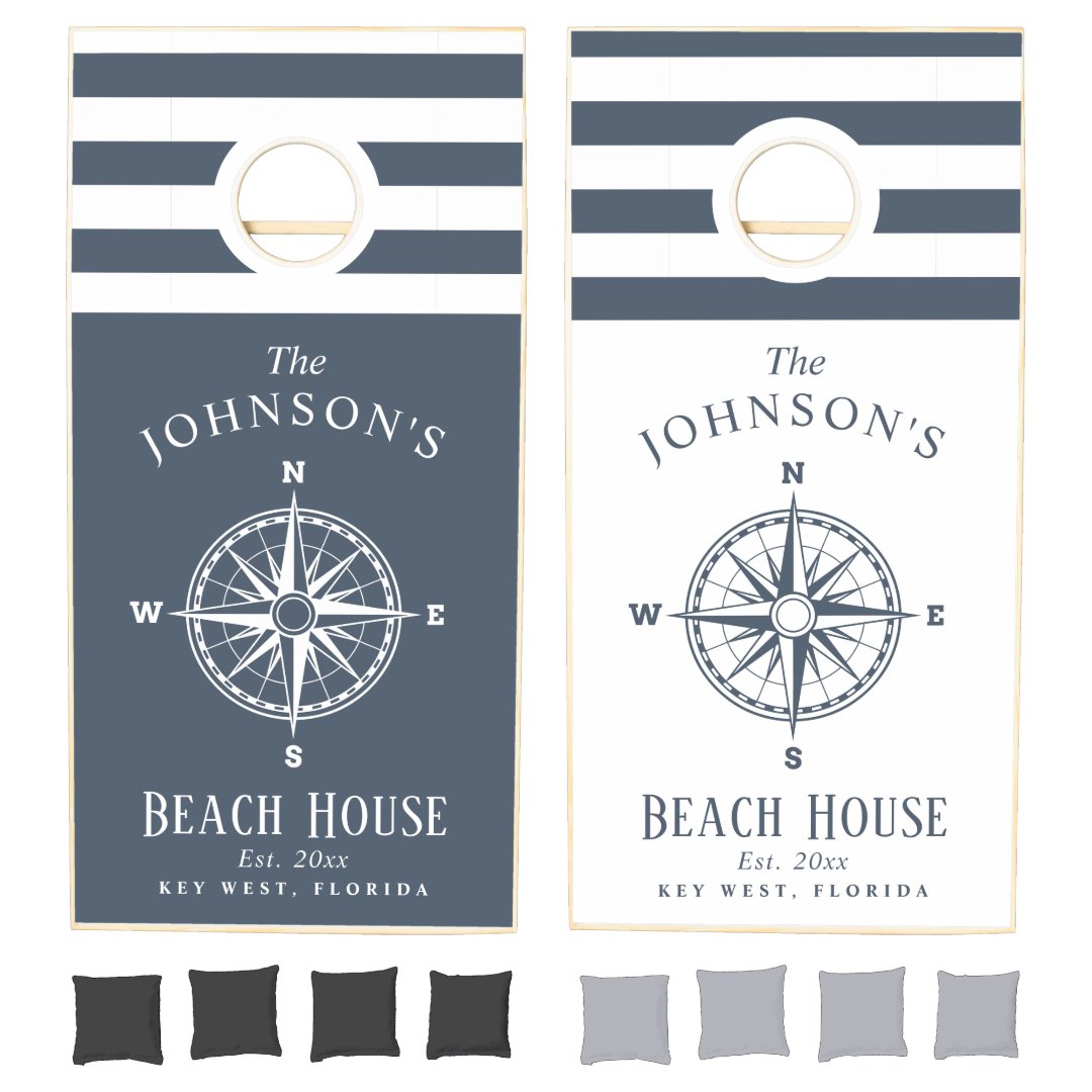 Nautical Themed Compass Rose Beach House Slate Cornhole Set | Zazzle