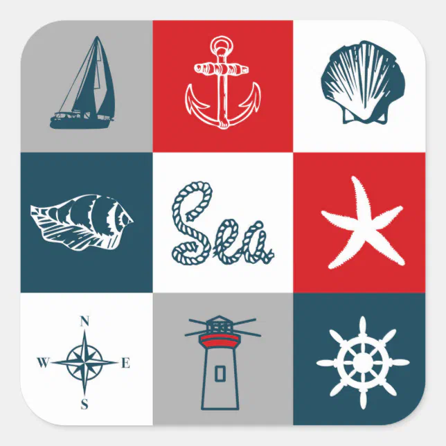 Nautical themed design square sticker | Zazzle