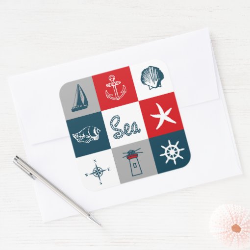 Nautical themed design square sticker | Zazzle