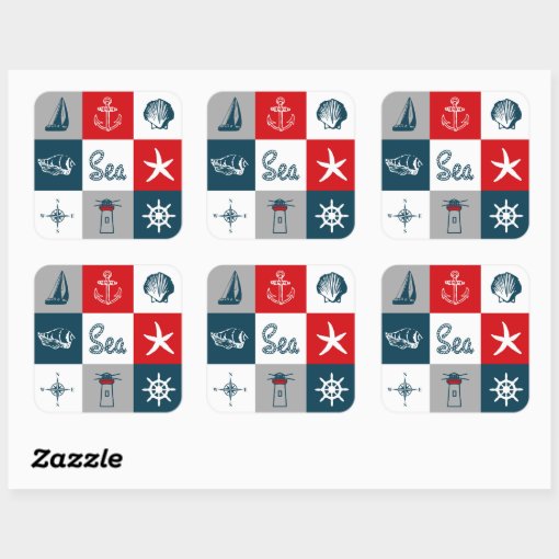 Nautical themed design square sticker | Zazzle