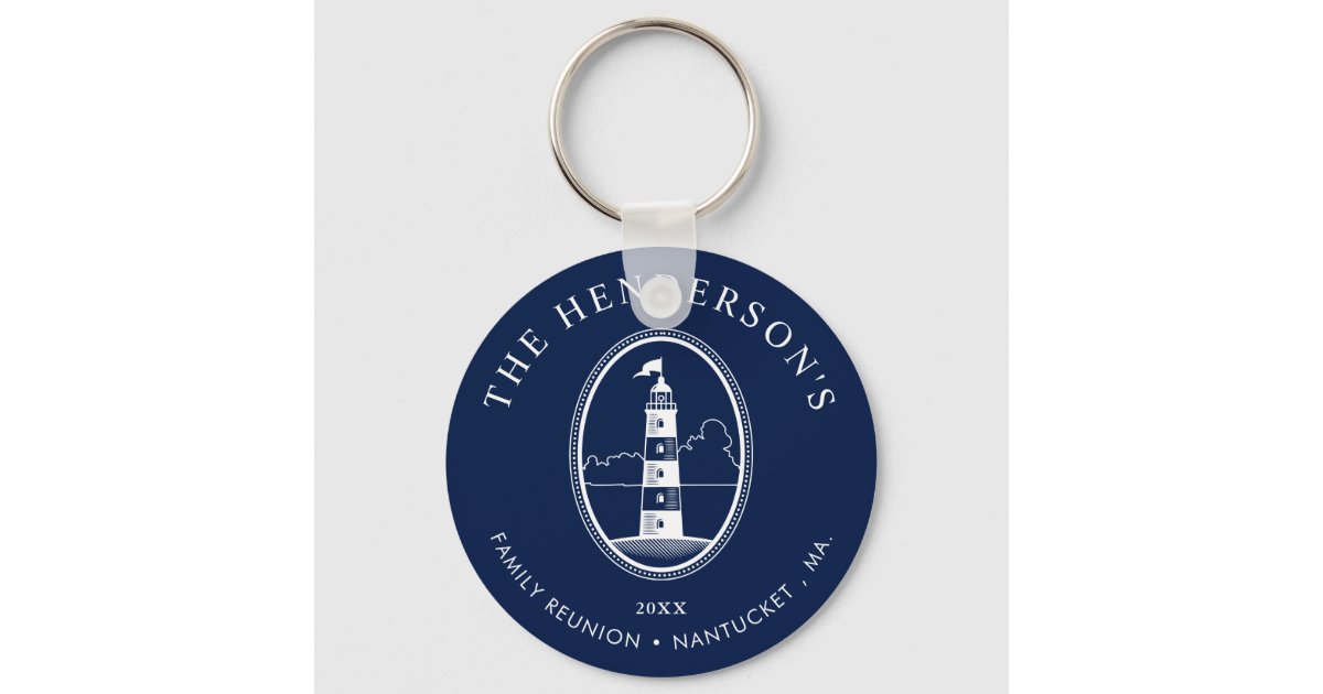 Nautical Themed Family Reunion Lighthouse Navy Keychain | Zazzle