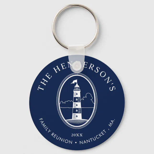 Nautical Themed Family Reunion Lighthouse Navy Keychain | Zazzle