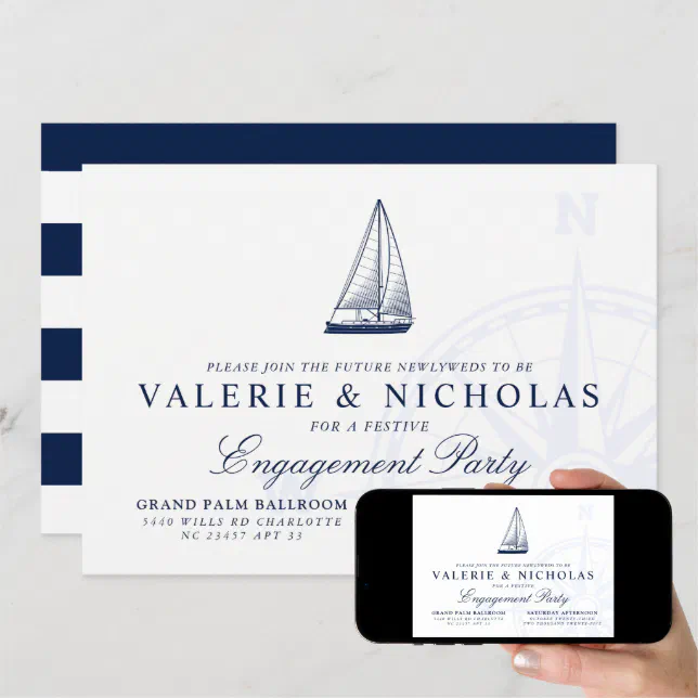 Nautical Themed Sailboat Engagement Party Invitation | Zazzle