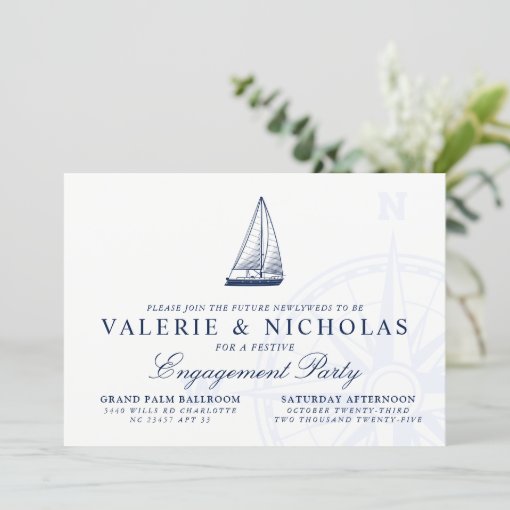 Nautical Themed Sailboat Engagement Party Invitation | Zazzle