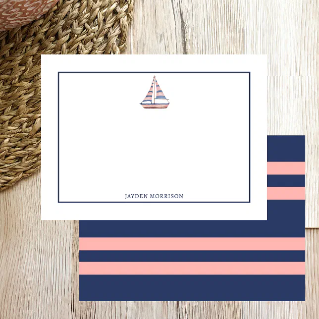 Nautical Themed Sailboat Name Personalized Note Card | Zazzle