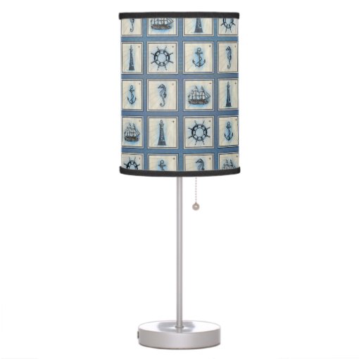 Nautical Tiles | Blue Lighthouse Anchor Ship Wheel Table Lamp | Zazzle