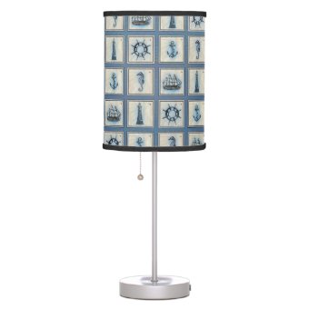 Nautical Tiles | Blue Lighthouse Anchor Ship Wheel Table Lamp | Zazzle