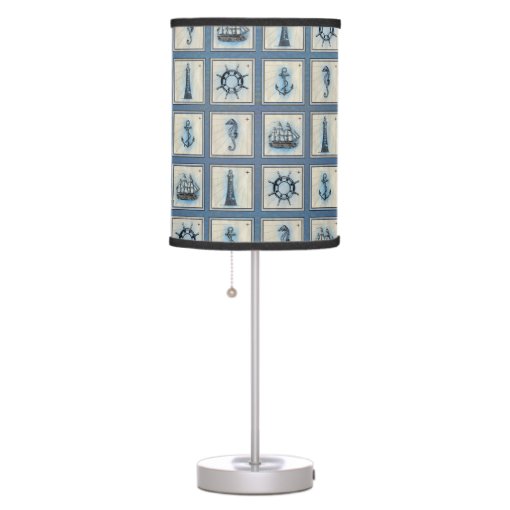 Nautical Tiles | Blue Lighthouse Anchor Ship Wheel Table Lamp | Zazzle