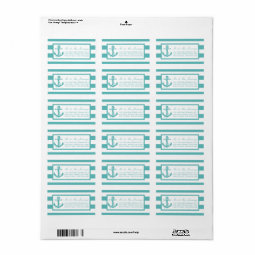 Nautical Turquoise Stripe Anchor Wedding Labels | Zazzle