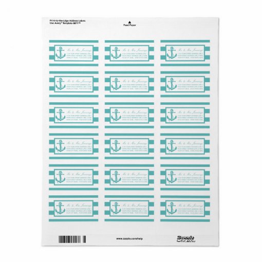 Nautical Turquoise Stripe Anchor Wedding Labels | Zazzle