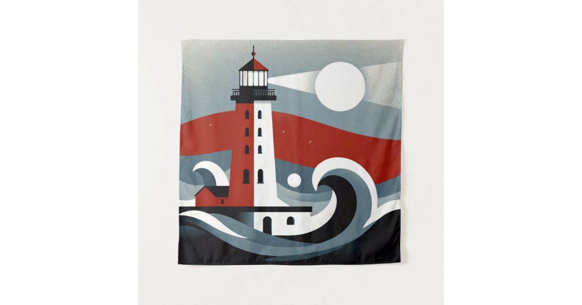 Nautical Twilight in Modernist Waves Tapestry | Zazzle