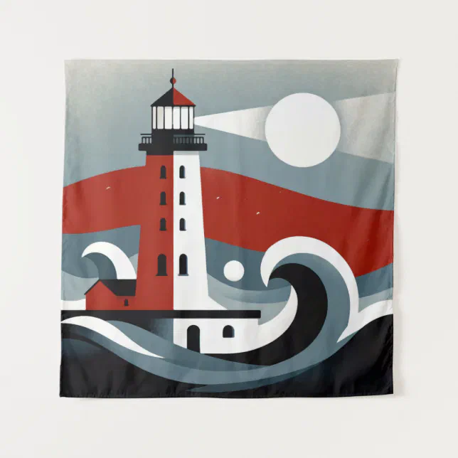 Nautical Twilight in Modernist Waves Tapestry | Zazzle