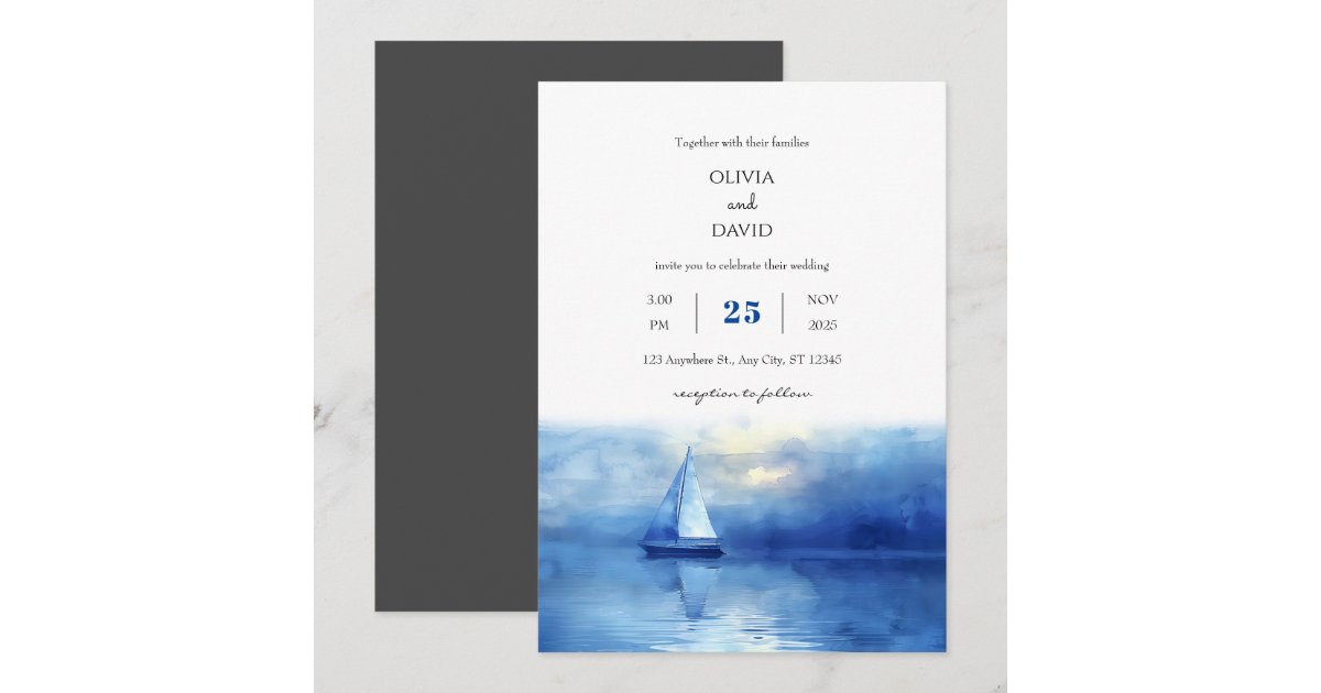 Nautical Twilight Sailboat Blue Sky Beach Wedding Invitation | Zazzle