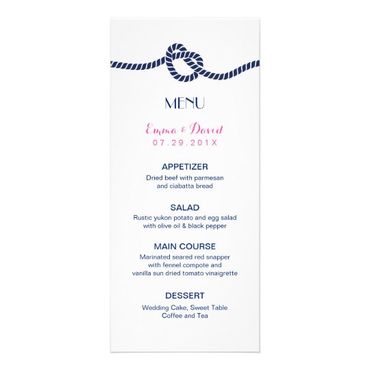 Nautical Tying the Knot Elegant Wedding Menu | Zazzle.com