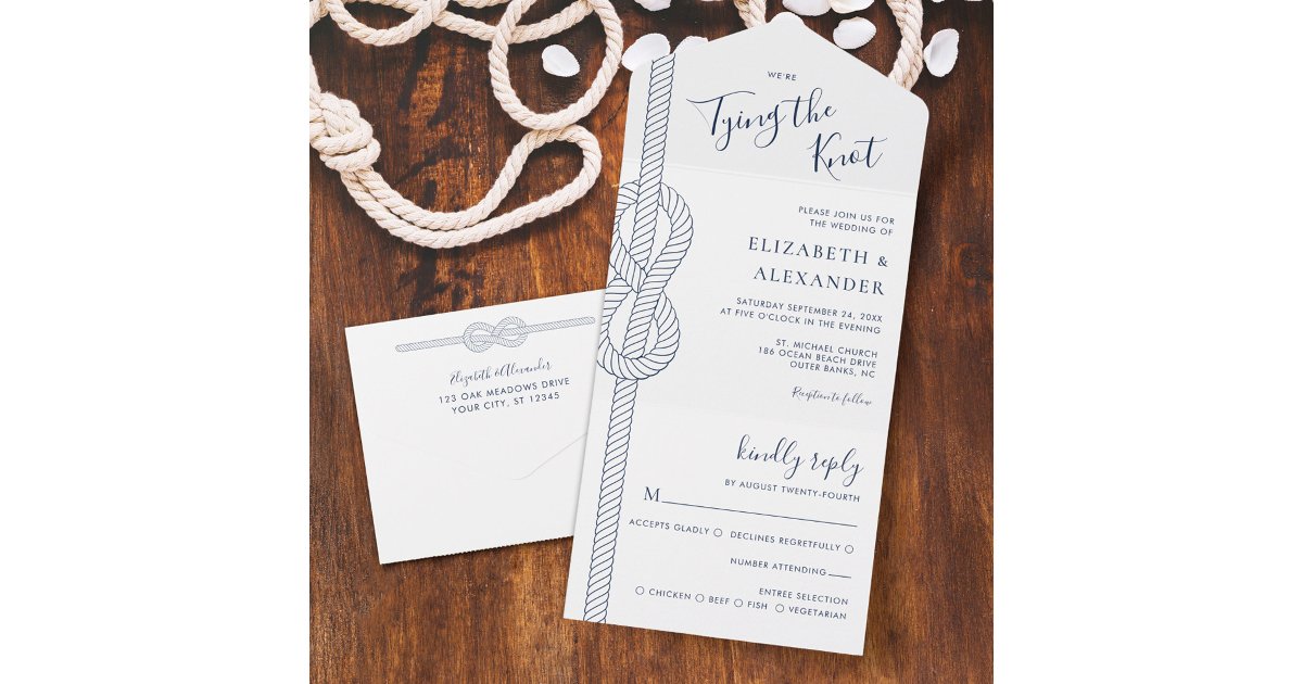 Nautical Tying The Knot Rope Wedding All In One Invitation | Zazzle