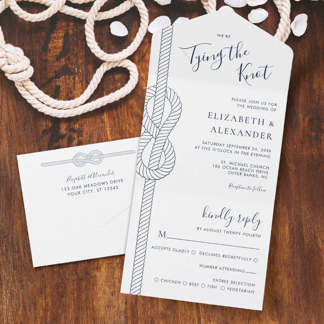 Nautical Tying The Knot Rope Wedding All In One Invitation | Zazzle