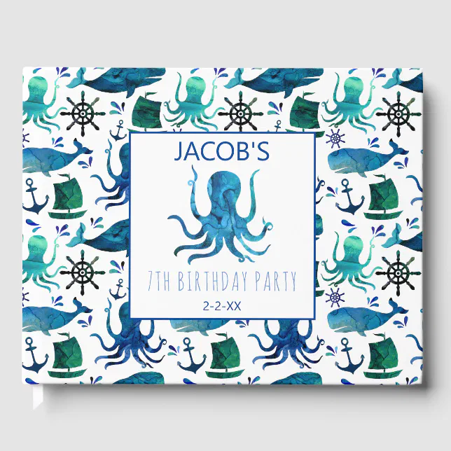 Nautical Under The Sea Watercolor Octopus Guest Book | Zazzle