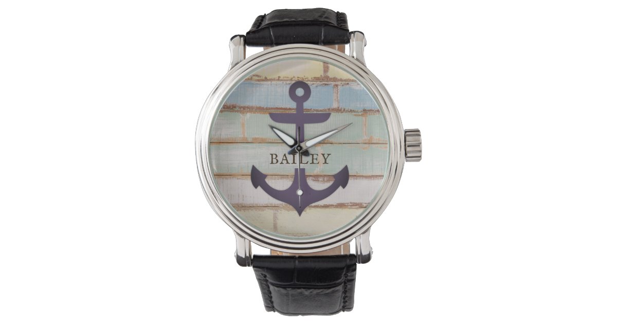 Nautical Vintage Anchor on Wood Captain Sailor Watch | Zazzle
