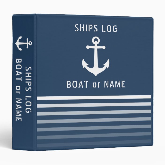 Nautical Vintage Anchor Ships Log Blue Stripe 3 Ring Binder | Zazzle.com