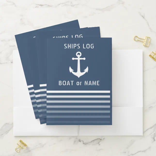Nautical Vintage Anchor Ships Log Blue Stripe Pocket Folder | Zazzle