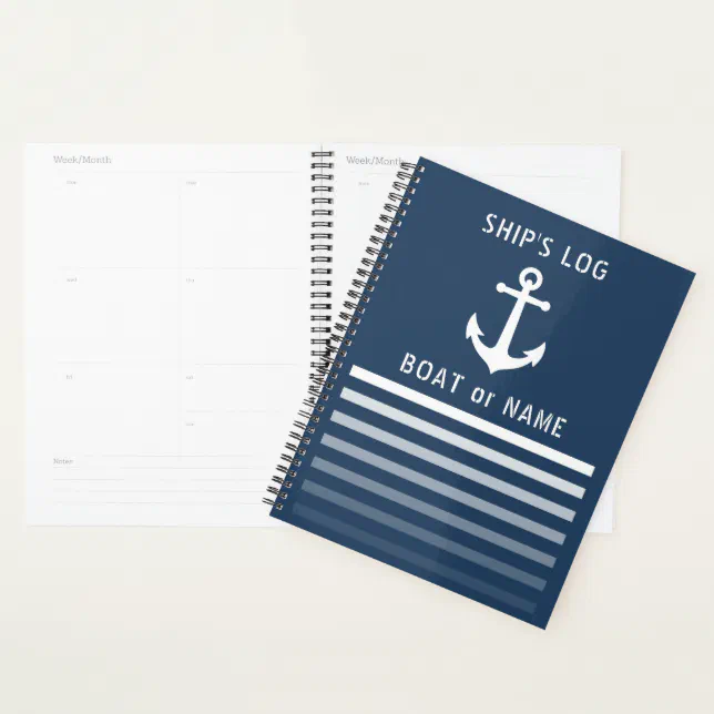 Nautical Vintage Anchor Your Ship's Log Blue Planner | Zazzle