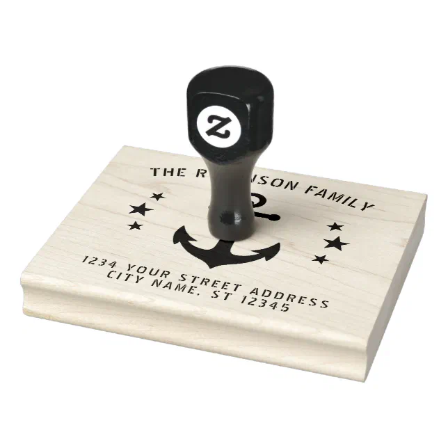 Nautical Vintage Boat Anchor Stars Name Address Rubber Stamp | Zazzle