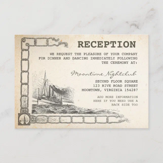 nautical vintage boat reception cards | Zazzle