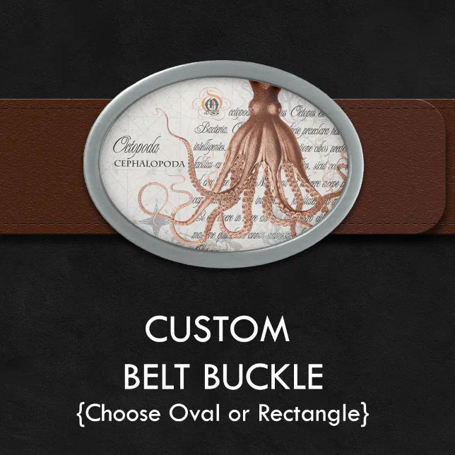 Nautical Vintage Octopus Illustration Belt Buckle | Zazzle