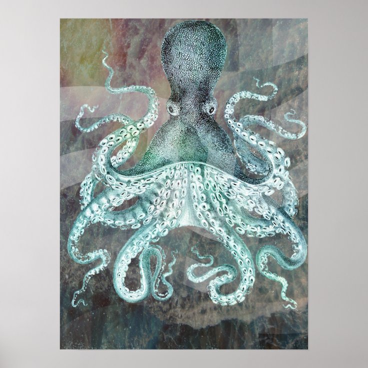 Nautical Vintage Octopus Poster | Zazzle
