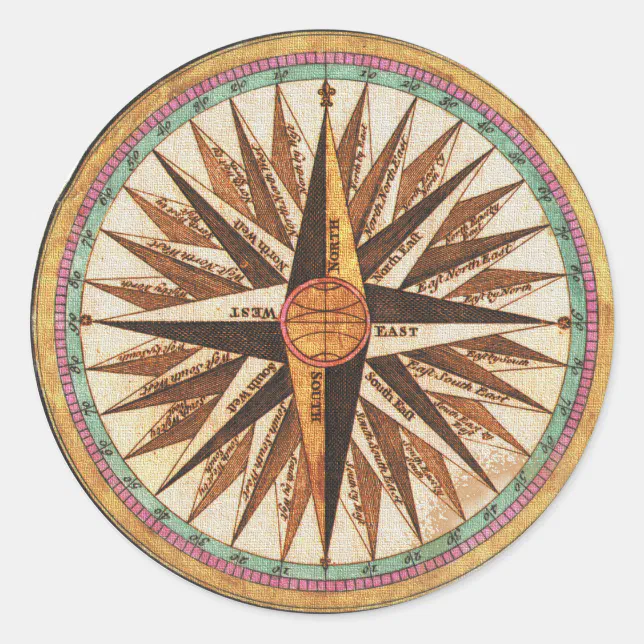 Nautical Vintage Ship’s Compass Navigator Sailing Classic Round Sticker ...