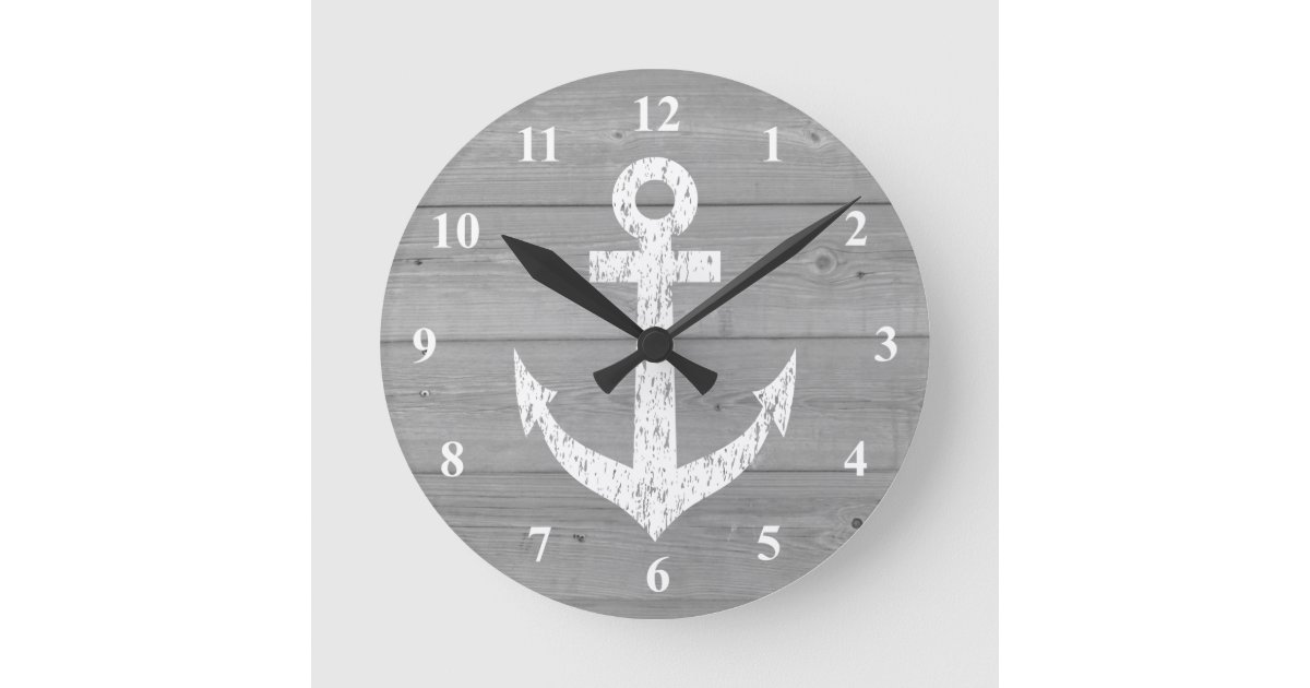 Nautical wall clock | boat anchor and wood panels | Zazzle
