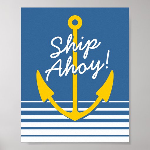 Nautical wall poster decor | Yellow boat anchor | Zazzle