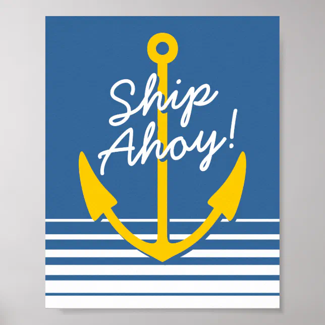 Nautical wall poster decor | Yellow boat anchor | Zazzle