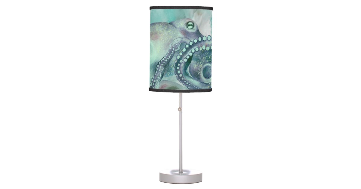 Nautical Watercolor Aqua Ocean Octopus Table Lamp | Zazzle